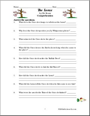 The Lorax (primary/elem) Book I abcteach.com
