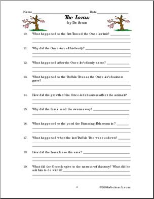 The Lorax (primary/elem) Book I abcteach.com