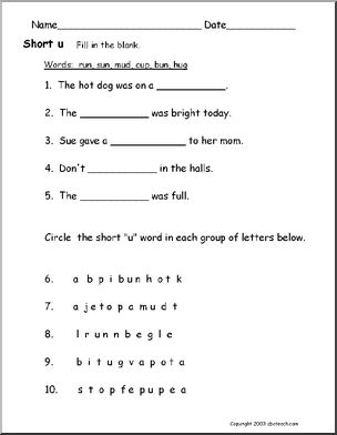 Short "u" (primary skills) | Abcteach