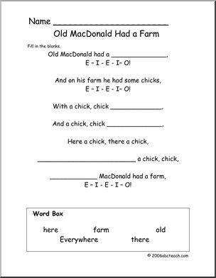 Song: Old MacDonald (primary/elem) | Abcteach