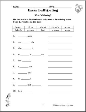 Basketball (primary) Spelling I abcteach.com