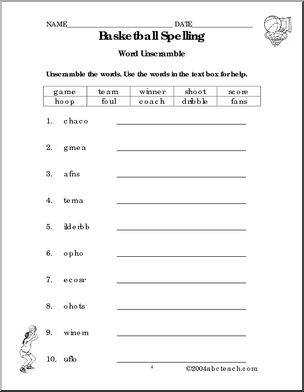 Basketball (primary) Spelling I abcteach.com
