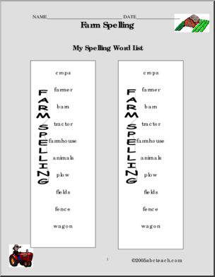 Farm (primary) Spelling I abcteach.com