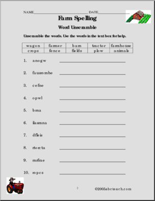 Farm (primary) Spelling I abcteach.com