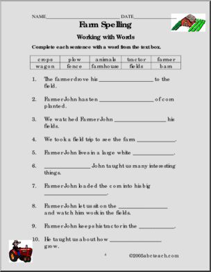 Farm (primary) Spelling I abcteach.com
