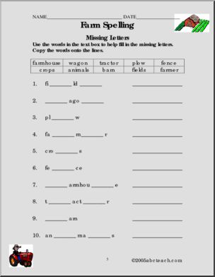 Farm (primary) Spelling I abcteach.com