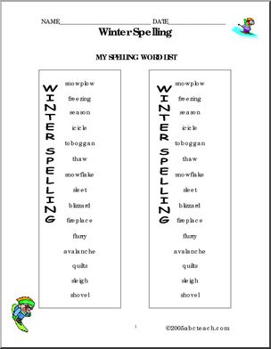 Winter (elementary) Spelling I abcteach.com