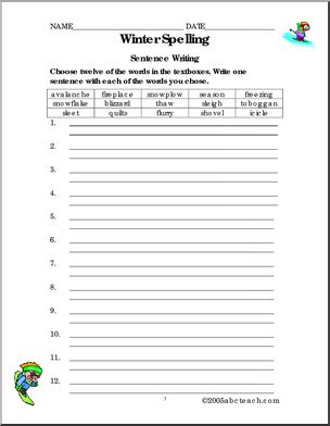 Winter (elementary) Spelling I abcteach.com