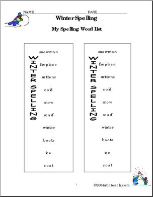 Spelling: Winter Theme (primary/elem) | Abcteach