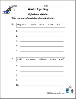 Spelling: Winter Theme (primary/elem) | Abcteach
