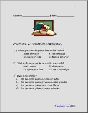 Spanish: ComprensiÃ›n de texto – Los Libros son Fabulosos – Abcteach