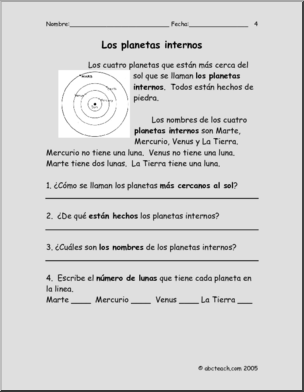 ComprensiÃ›n de texto: El sistema solar (elementaria) - Abcteach