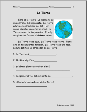 ComprensiÃ›n de texto: El sistema solar (elementaria) - Abcteach