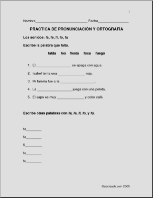 Spanish: Pronunciation & Spelling- "fa,fe,fi,fo,fu" | Abcteach