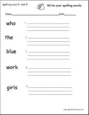 Spelling Level K, unit 9 I abcteach.com