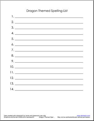 Spelling List: Dragon Theme Words (easy) (k-1) – Abcteach