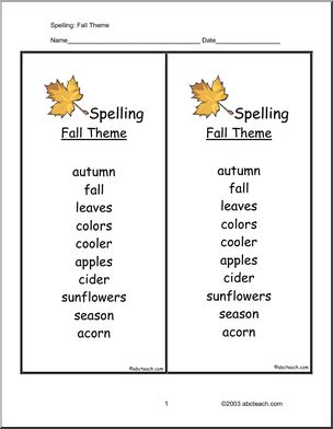 Spelling: Fall Theme (primary/elem) – Abcteach