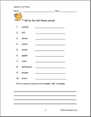 Spelling: Fall Theme (primary/elem) – Abcteach