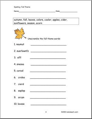 Spelling: Fall Theme (primary/elem) – Abcteach