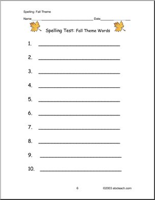 Spelling: Fall Theme (primary/elem) – Abcteach