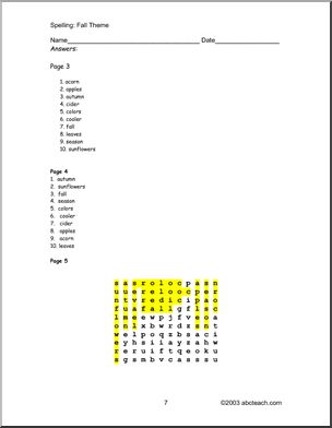 Spelling: Fall Theme (primary/elem) – Abcteach