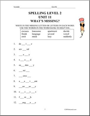 Spelling Level 2, unit 11 (elementary) I abcteach.com