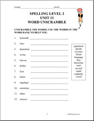 Spelling Level 2, unit 11 (elementary) I abcteach.com
