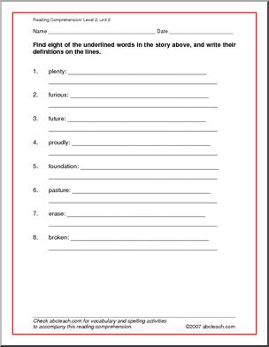 Spelling Level 2, Unit 2 - reading work (elementary) I abcteach.com