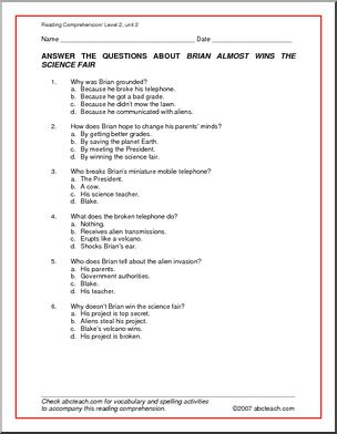 Spelling Level 2, Unit 2 - reading work (elementary) I abcteach.com