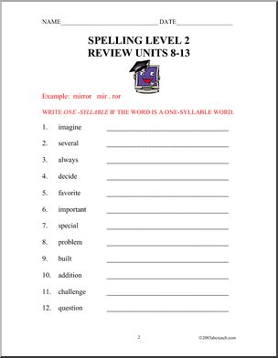 Spelling Level 2, Review Units 8-13 (elementary) – Abcteach