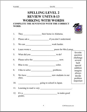 Spelling Level 2, Review Units 8-13 (elementary) – Abcteach