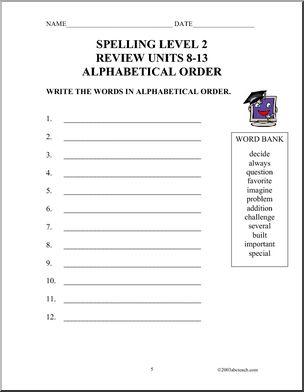 Spelling Level 2, Review Units 8-13 (elementary) – Abcteach