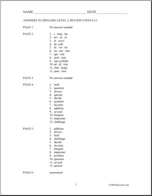 Spelling Level 2, Review Units 8-13 (elementary) – Abcteach