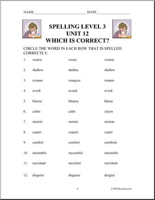 Spelling Level 3, unit 12 I abcteach.com