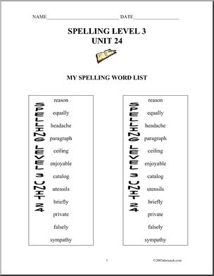 3rd Grade Spelling Unit, set 24 I abcteach.com