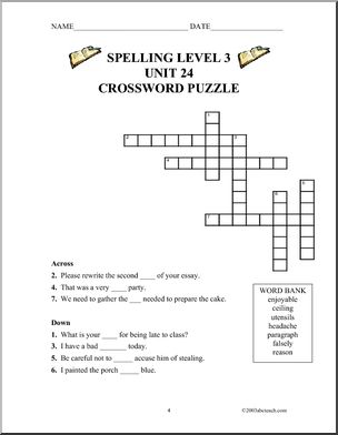 3rd Grade Spelling Unit, set 24 I abcteach.com