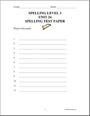 3rd Grade Spelling Unit, set 24 I abcteach.com