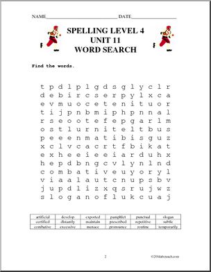 Spelling Level 4, unit 11 (high school-adult) – Abcteach