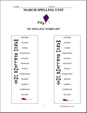 Spelling - March Theme - Grades 4-6 - Printable Lesson
