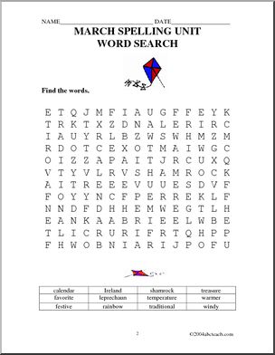 Spelling - March Theme - Grades 4-6 - Printable Lesson