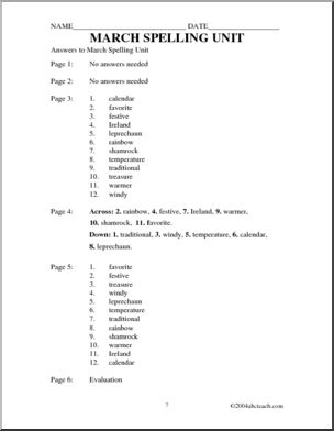 Spelling - March Theme - Grades 4-6 - Printable Lesson