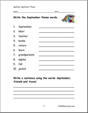 Spelling: September (primary) | Abcteach