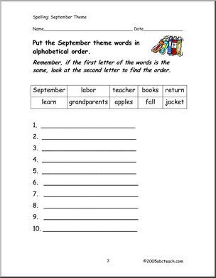 Spelling: September (primary) | Abcteach