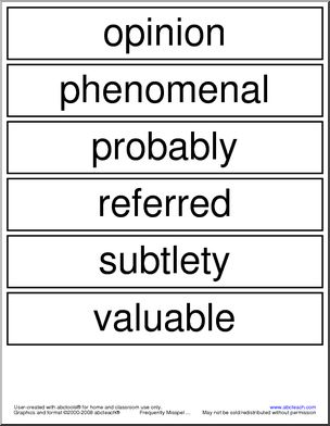 Frequently Misspelled Words (list 10) Spelling Set I abcteach.com