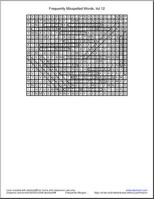 Frequently Misspelled Words (list 12) Spelling Set I abcteach.com