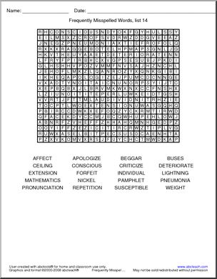 Frequently Misspelled Words (list 14) Spelling Set I abcteach.com