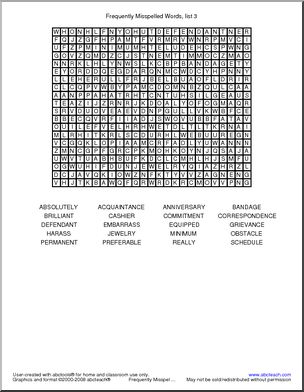 Frequently Misspelled Words (list 3) Spelling Set I abcteach.com