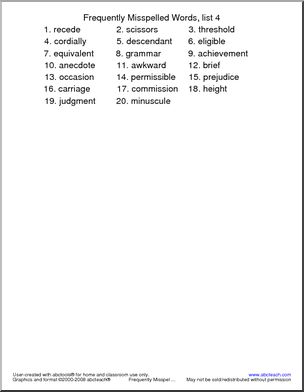 Frequently Misspelled Words (list 4) Spelling Set I abcteach.com