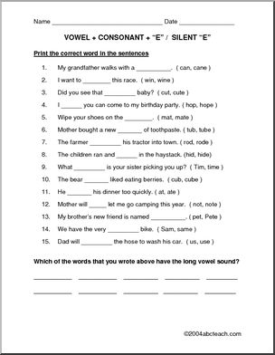 Working with Silent “E” Spelling – Abcteach
