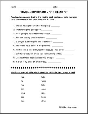 Working with Silent “E” Spelling – Abcteach